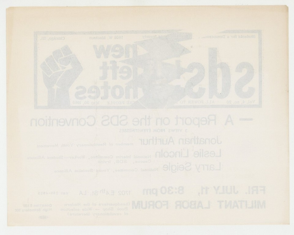 SDS Chicago Convention 1969 Poster Revolutionary Youth Movement LA ...