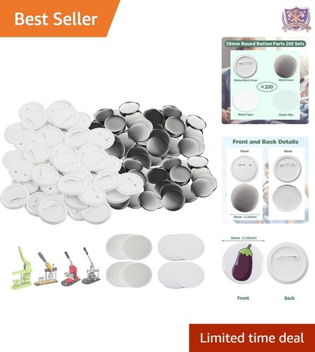 200 Sets Button Supplies - Round Badge Blank Pins - Plastic & Metal ...
