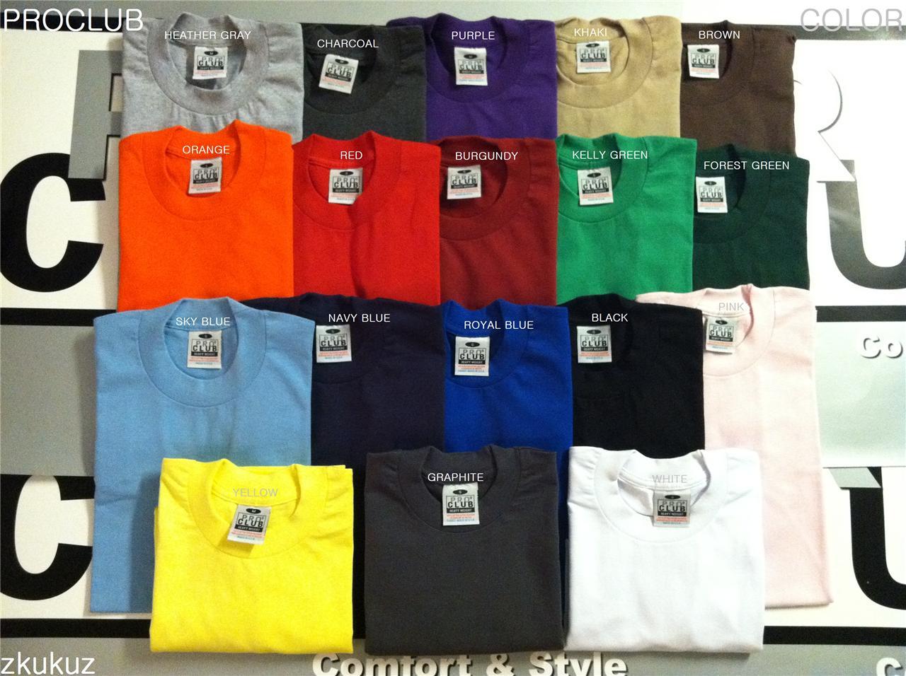 12 NEW PROCLUB HEAVY WEIGHT T-SHIRT COLOR PLAIN PRO CLUB TEE BLANK S ...