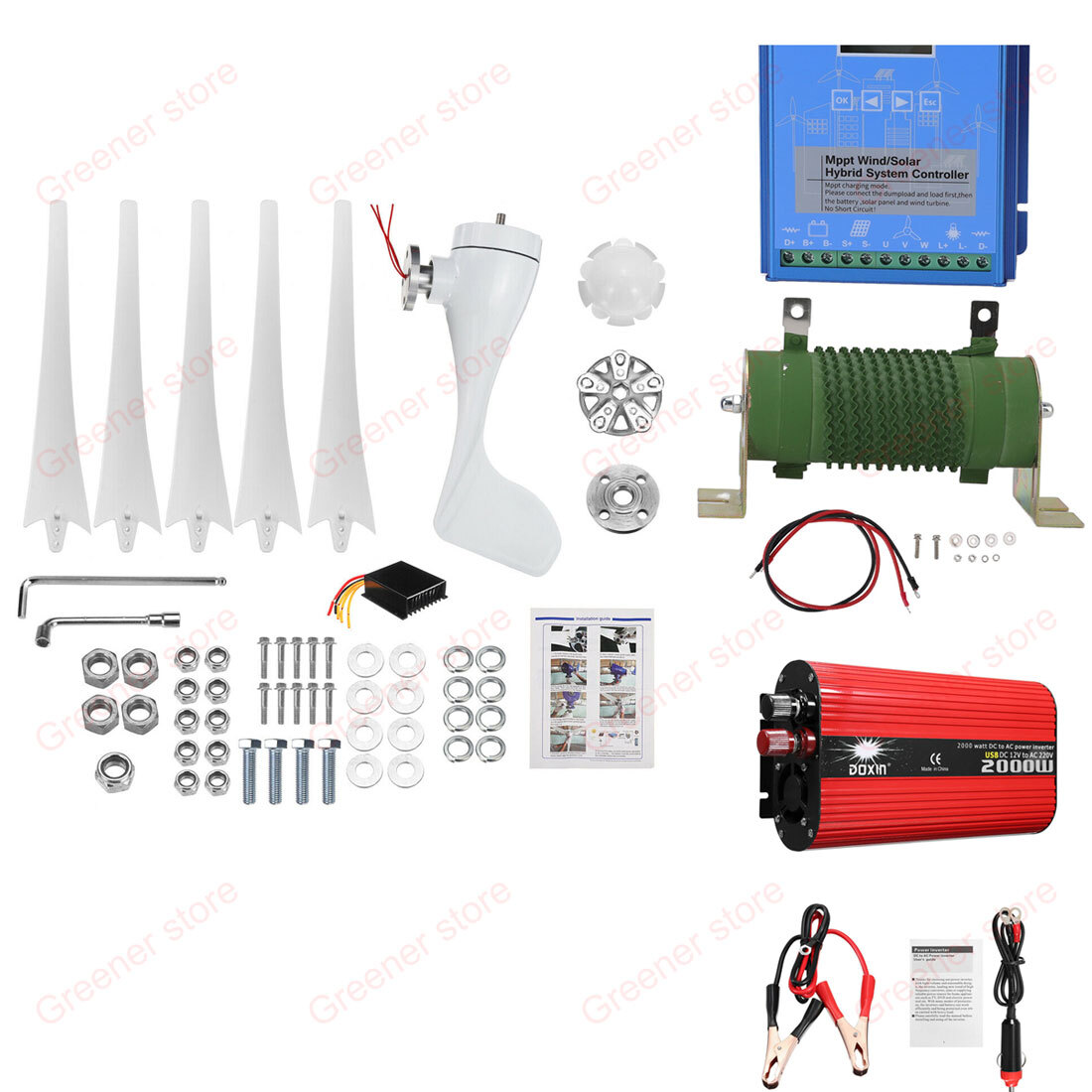 3000W 12V 24V 48V 5 Blades Wind Turbine Generator Windmill Inverter ...