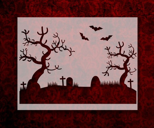 Graveyard Cemetery Halloween Stencil Reusable 8.5 x 11 Inches for ...