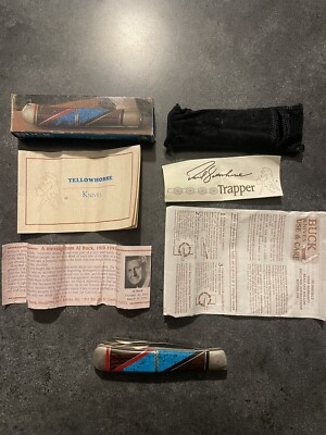 BUCK KNIFE DAVID YELLOWHORSE 314 TRAPPER TURQUOISE BLACK JET IRONWOOD ...