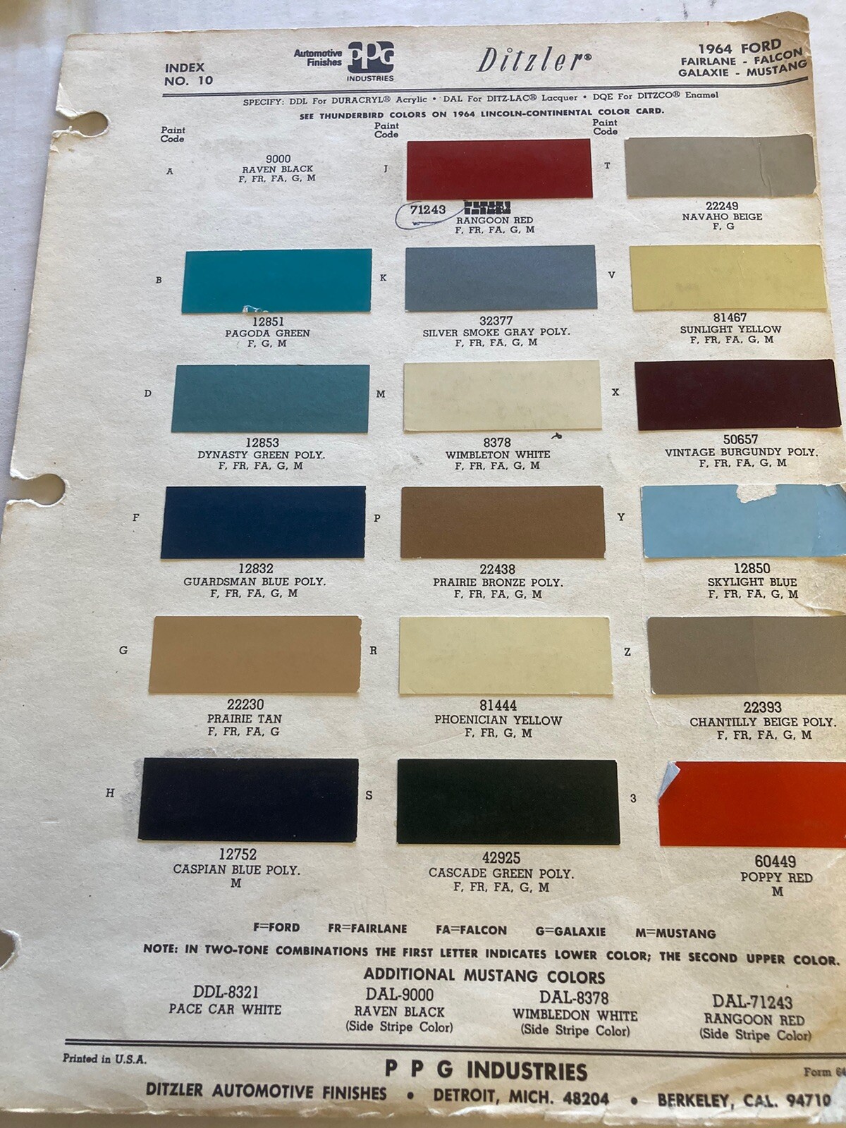 1964 Ford PPG Ditzler Exterior Paint Color Chip PRODUCT AUTOMOTIVE ...