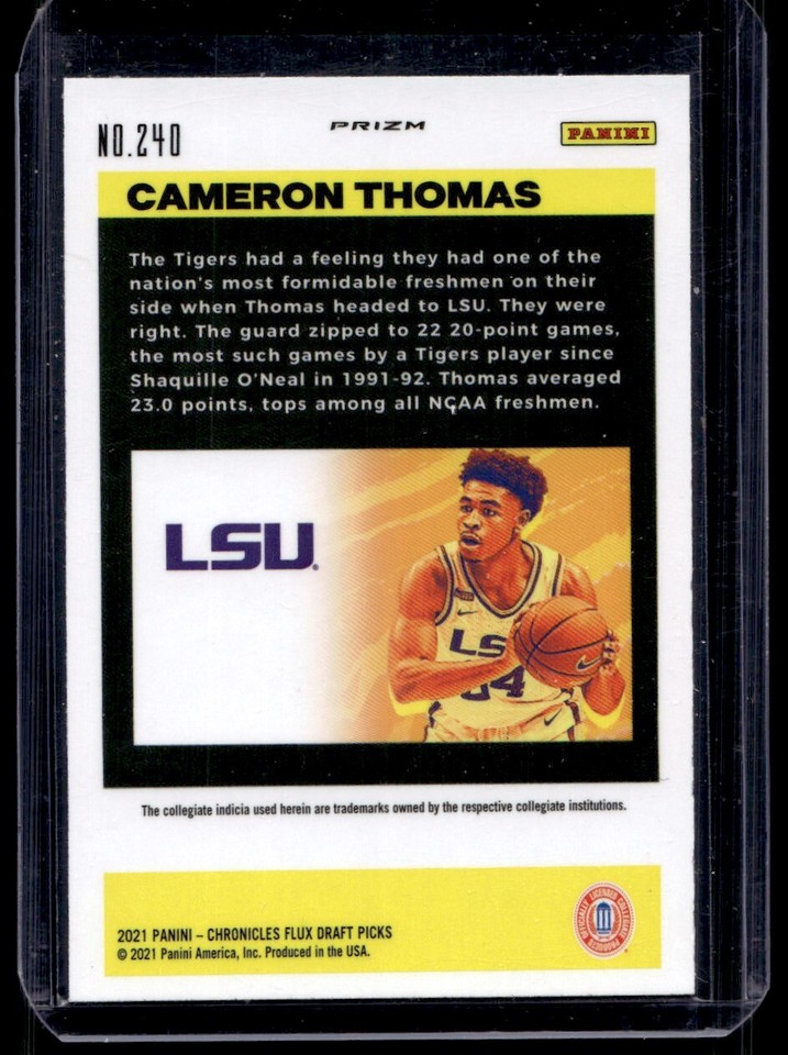 2021-22 Panini Flux Pink Cameron Thomas Rookie G3 LSU Tigers #240 | eBay