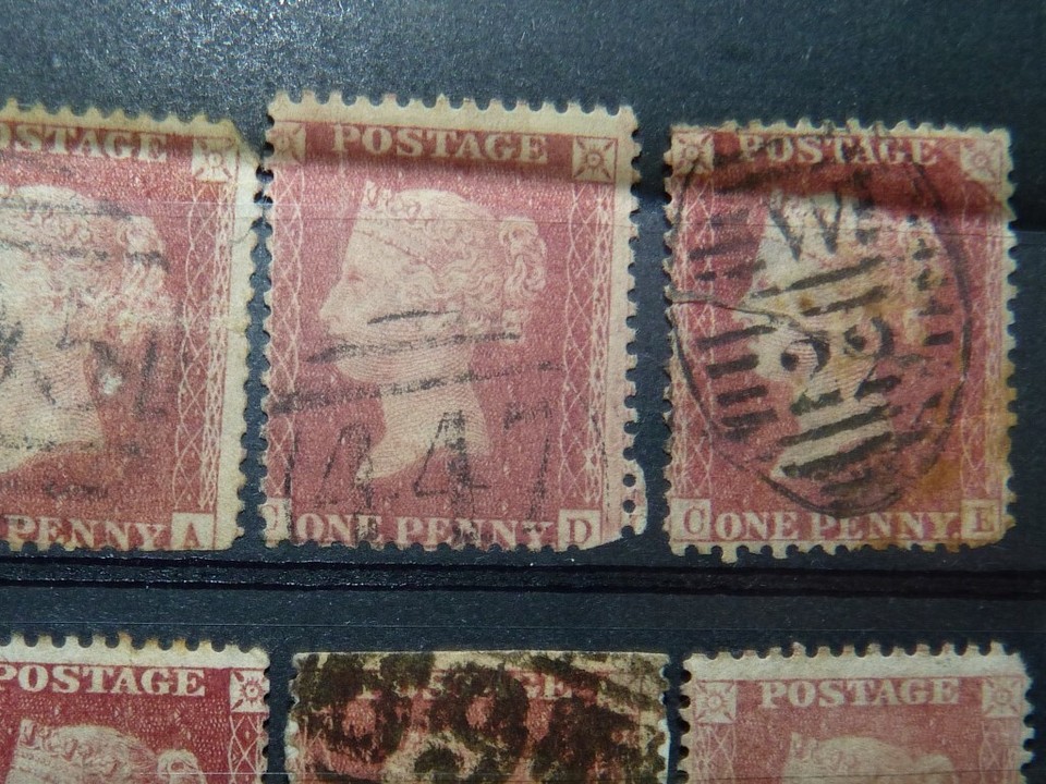 Lot 18 Antique 1855 Penny Red Stamps, Great Britain, Various Corner ...