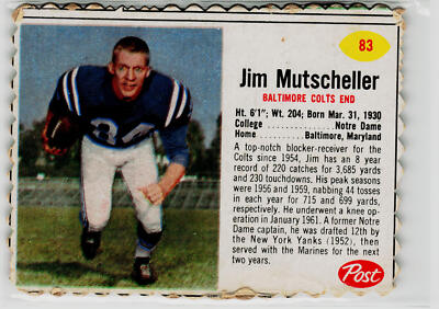 Jim Mutscheller 1962 Post Cereal #83 Baltimore Colts | eBay