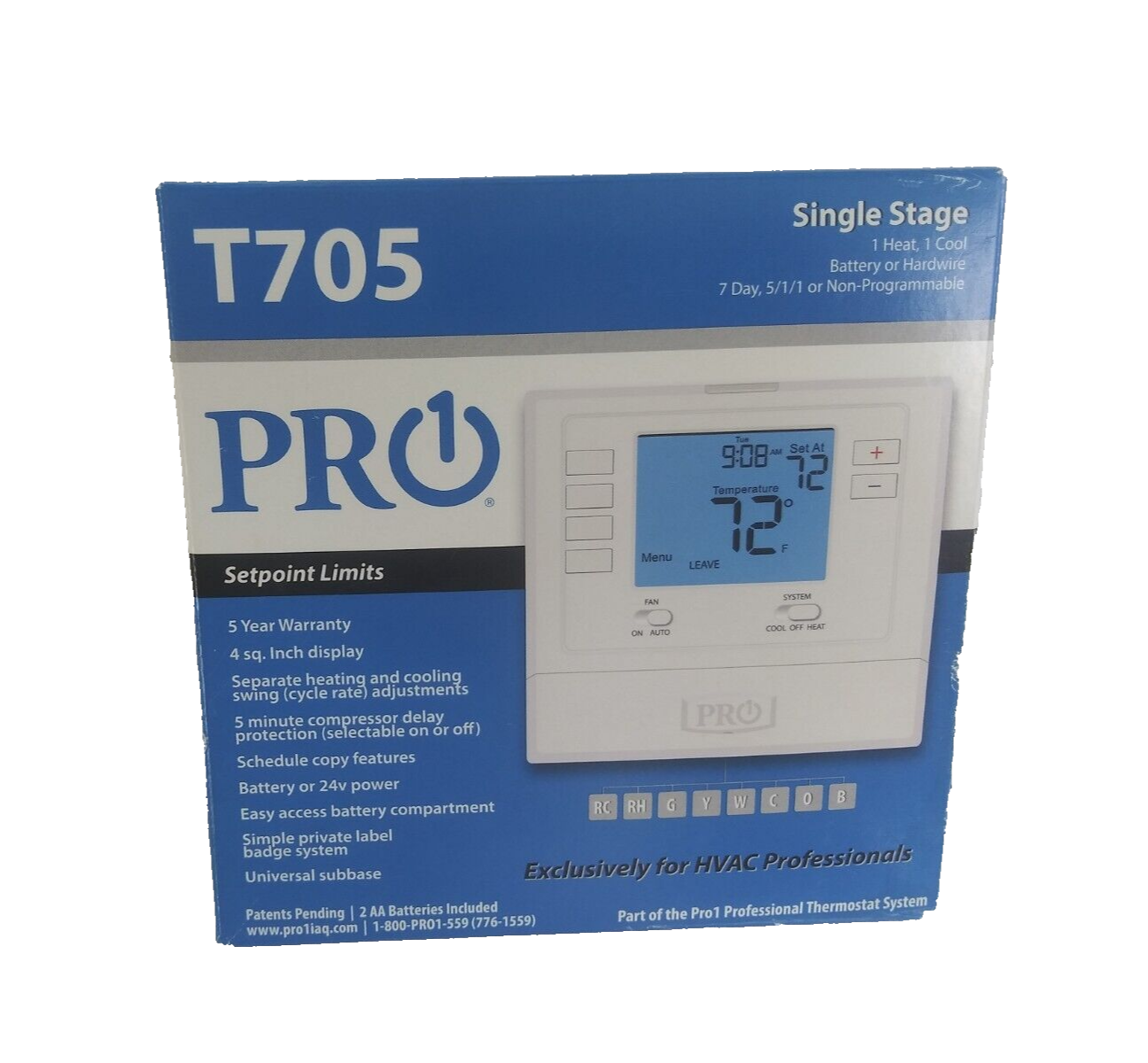 PRO1 T705 Single Stage Programmable Digital Thermostat New 4 Sq Inch ...