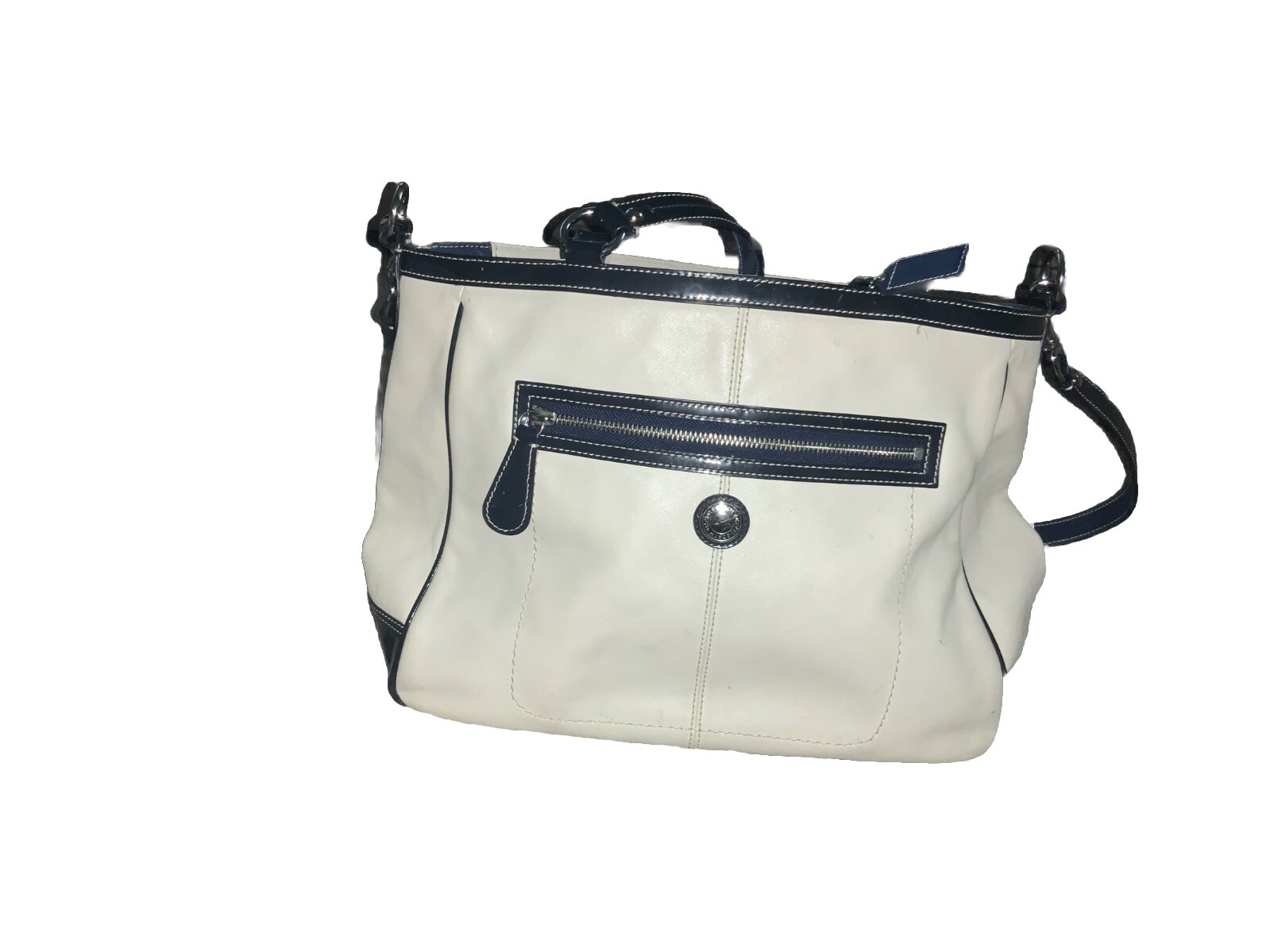Coach Laura Satchel Leather Purse Off White + Blue - … - Gem