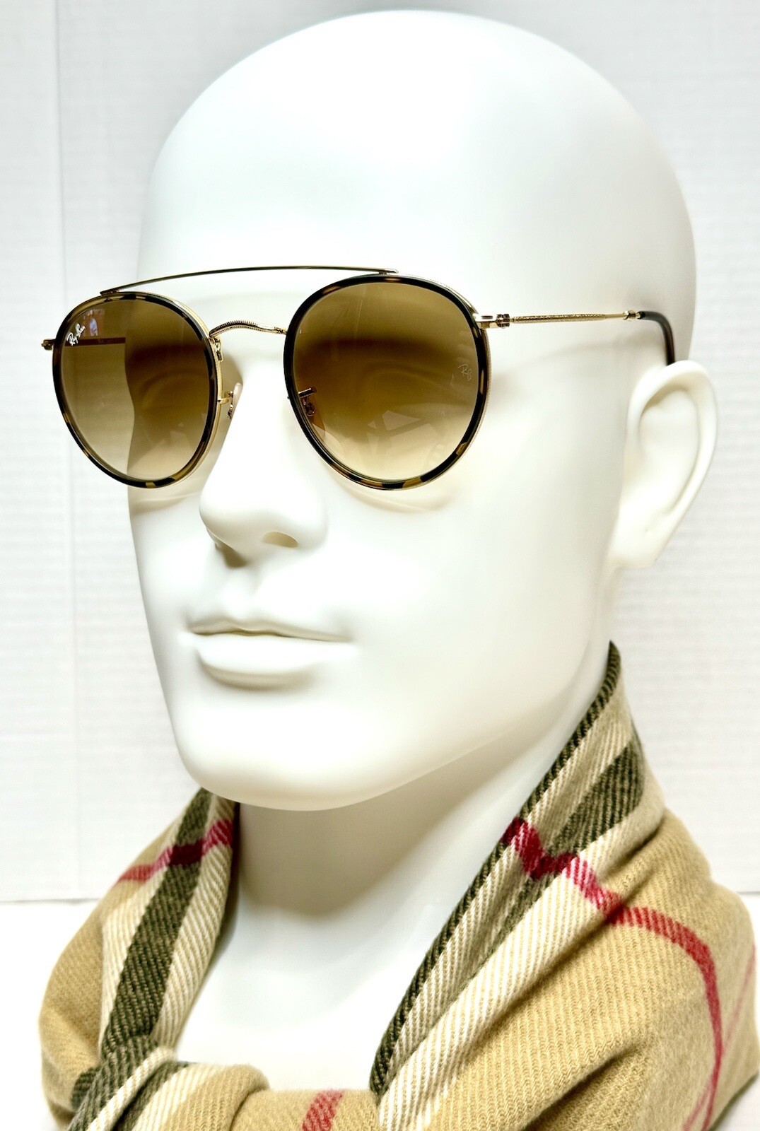 Ray Ban Round Double Bridge Sunglasses RB3647N UNISEX! Gold Frame Brown ...