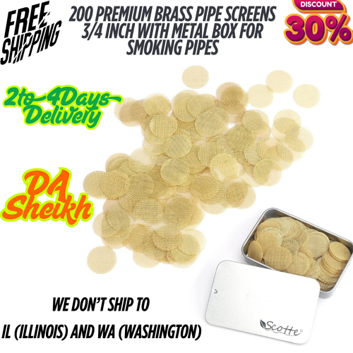 200 Premium Brass Pipe Screens 3/4 Inch with Metal Box for Smoking ...