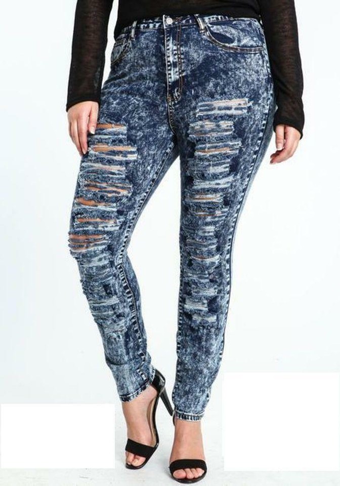 Womens Plus Size Jeans Distressed Black Denim skinny ripped Stretchy ...