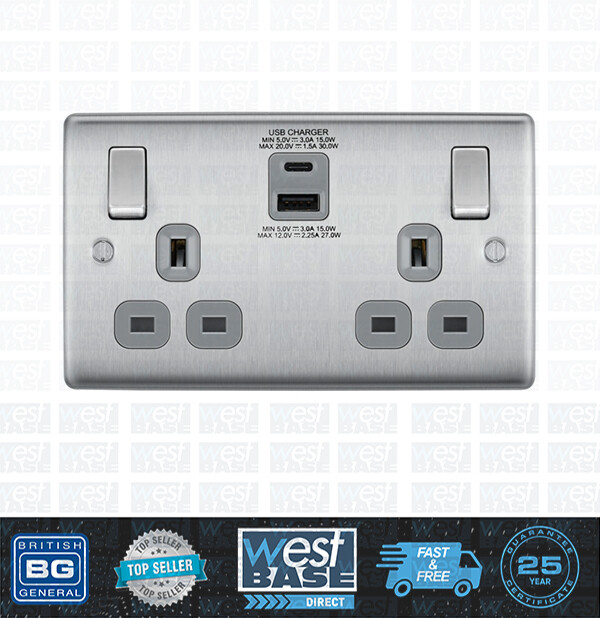 BG NEXUS METAL BRUSHED STEEL Switches Sockets Decorative Light ALL ...