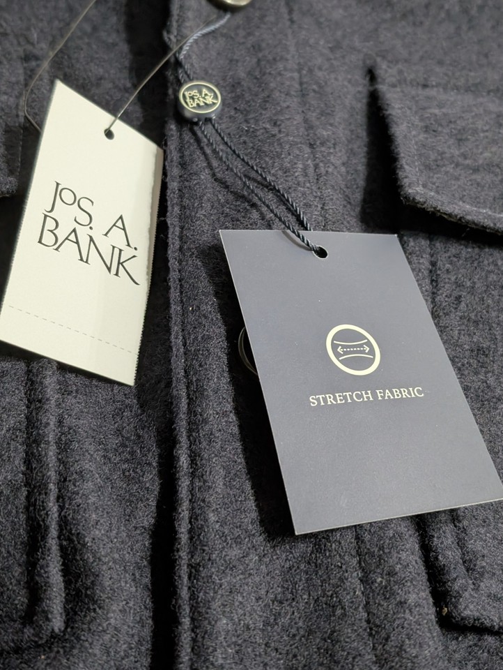 Jos. A. Bank Men's Tailored Fit Shirt Jacket Topcoat Navy Wool Blend Sz ...