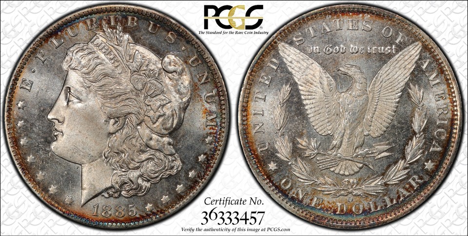 1885 ORLEANS USA MORGAN DOLLAR PCGS SUPER GEM MS66PL PROOF LIKE STUNNER ...