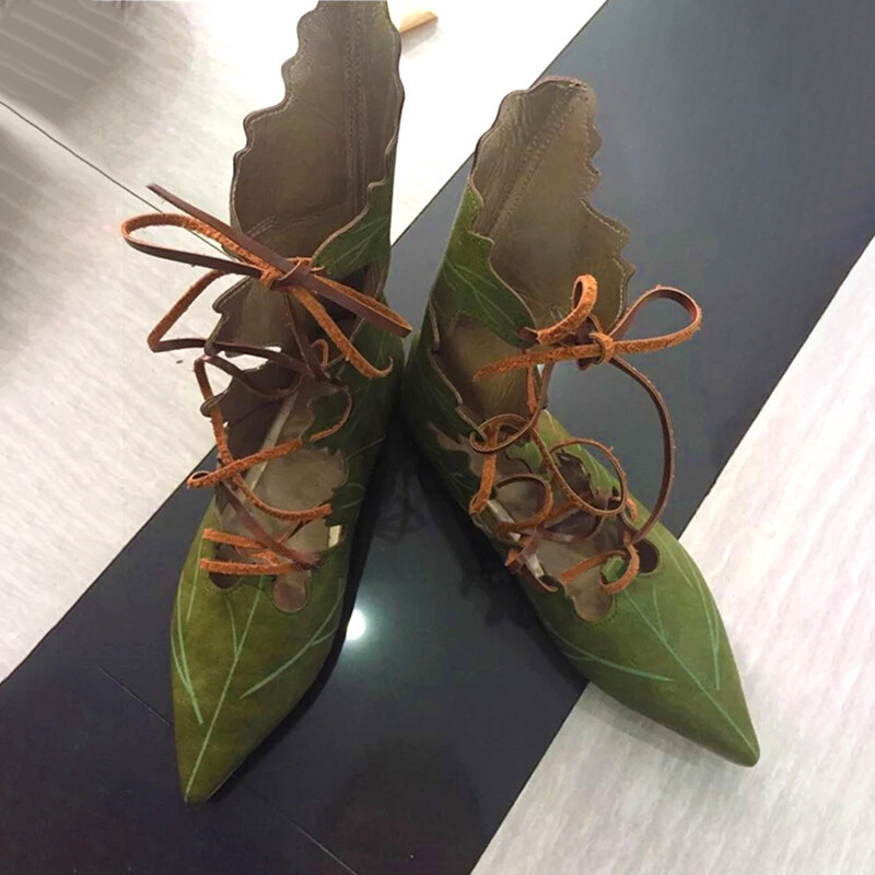 Women's Lace Up Pixie Fairy Boots W/Leaves Costume Cosplay Forest ...