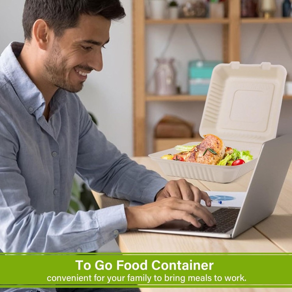 Compostable Take Out Food Container 8X8, 50 Pack Disposable To Go Food ...