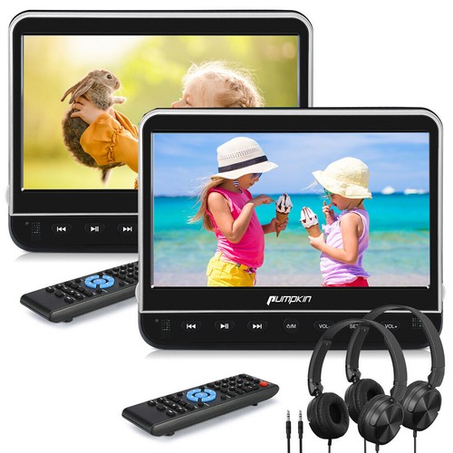 2 x 10.1" HD Car Headrest Monitor Portable DVD Player Sync Screen USB ...