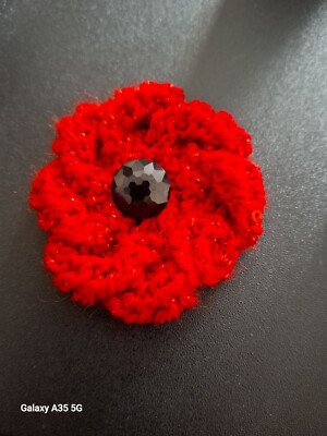 Hand knitted Red Glitter Poppy Brooch | eBay UK