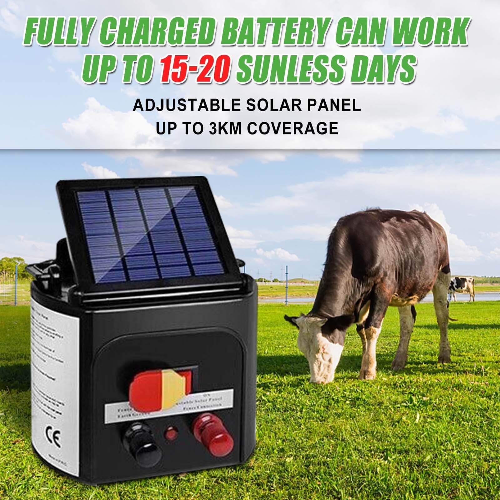 Giantz 3km Solar Electric Fence Energiser Set Energizer Charger With ...