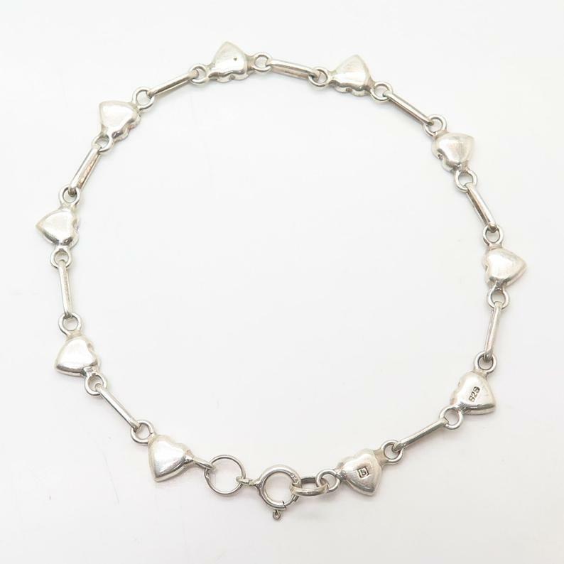 Vintage Solid 935 Argentium Silver Mother of Pearl Heart Link Fantastic ...
