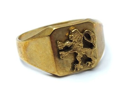 B.BROS .375 9ct YELLOW GOLD Lions Rampant Deco Signet Ring, S 1/2, 3 ...