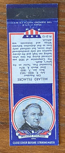 Vintage 13th President Millard Fillmore Matchbook Cover a02441 | eBay