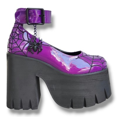 Dolls Kill Halloween Purple Spiderweb Mary Janes Platform Shoes Sandals ...