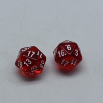 Sirius Dice 2 D20 Translucent Red with White pips (2 D20 LOT) FAST ...