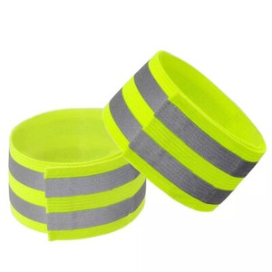 2 x Yellow Reflective Hi-Vis Armbands Ankle Straps Adjustable Cycling ...