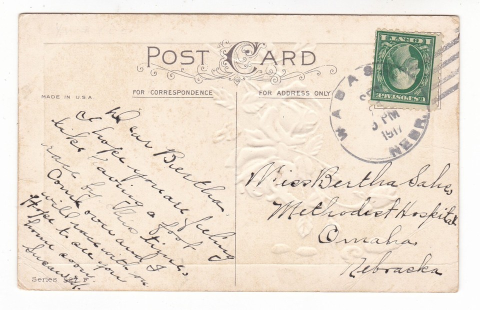 1917 WABASH NEBRASKA DPO ROSE GREETING VINTAGE POSTCARD NE EMBOSSED OLD ...