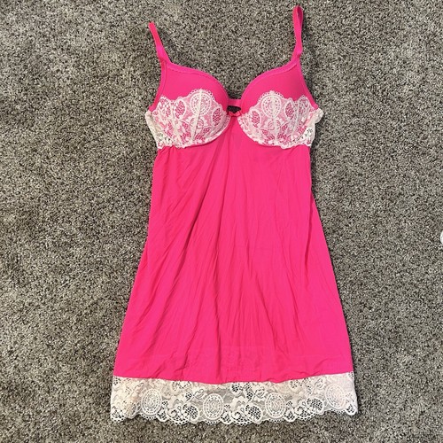 Victoria’s Secret Bustier Nightie 36B White Hot Pink Lace Mini Y2k Slip ...