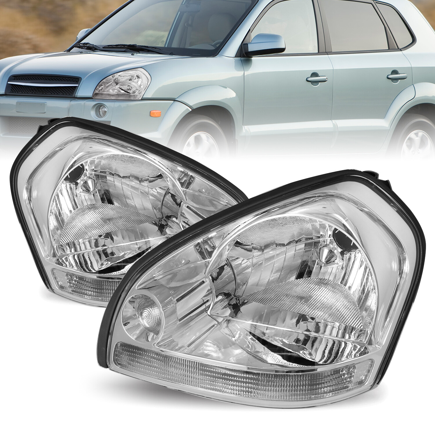 Headlights Pair Set of 2 for 2005-2009 Hyundai Tucson Chrome Housing ...