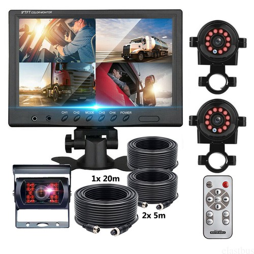 9'' Quad Monitor 2x Mirror Arm 1x Rear View Cameras 12-24v For Truck ...