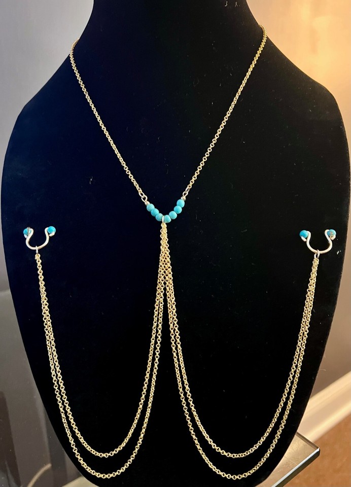 Crystal Nipple Ring Necklace, Non piercing Nipple Rings, Nipple Jewelry ...