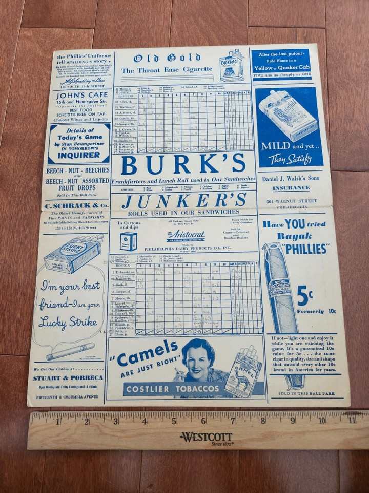 1935 Boston Braves vs Phillies Baseball Program Babe Ruth’s Last Day in ...