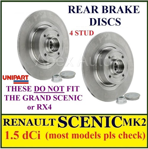 RENAULT SCENIC 1.5 dCi Diesel MK2 Pair of Rear Brake discs + BEARINGS ...