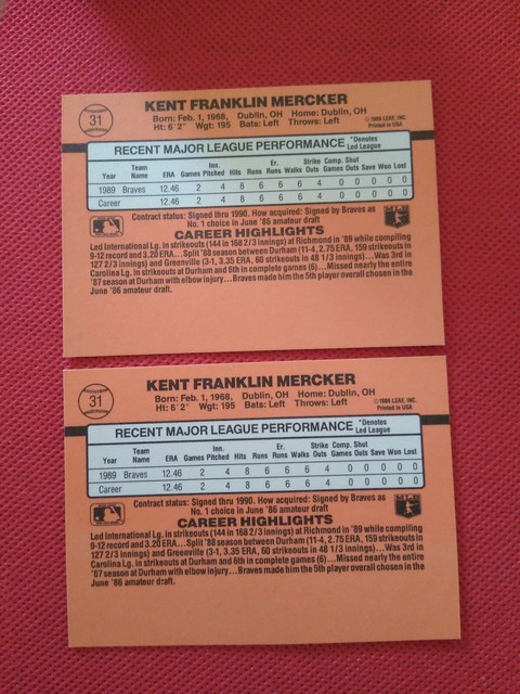 1990 Donruss - Rated Rookie #31 Kent Mercker (RC) for sale online | eBay