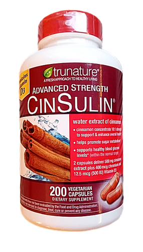 Trunature Advanced Strength CinSulin 500 mg Cinnamon 200 Veg Caps Exp ...