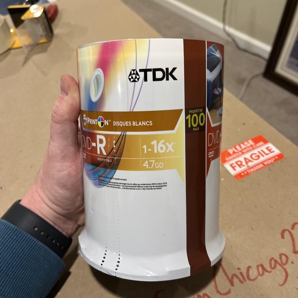 TDK DVD-R 1-16x Print On White Media Discs 100 Pack Spindle 4.7GB / New ...