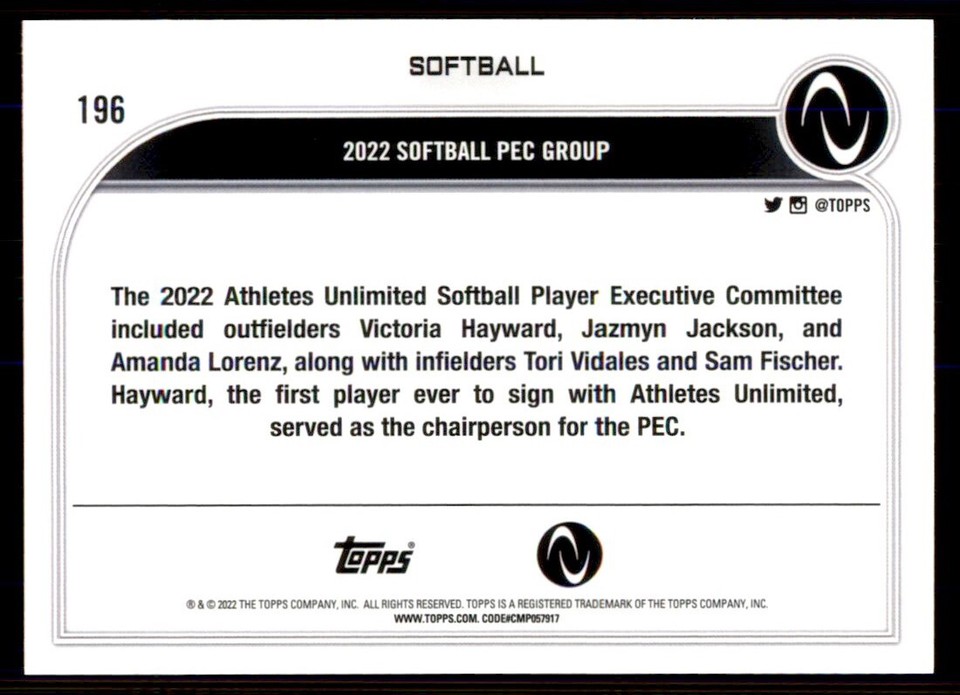 2023 Topps Athletes Unlimited Base #196 2022 Softball PEC Group | eBay