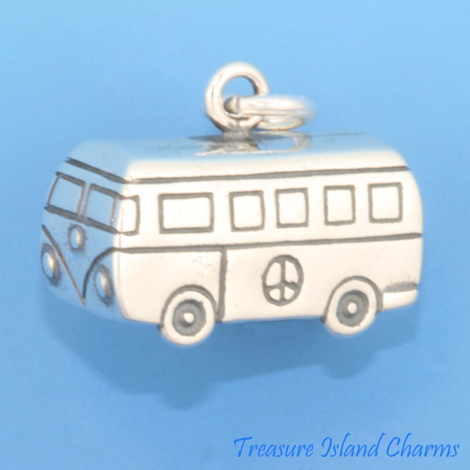 60s Hippie Minivan with Peace Sign 3D 925 Sterling Silver Charm Van Bus ...