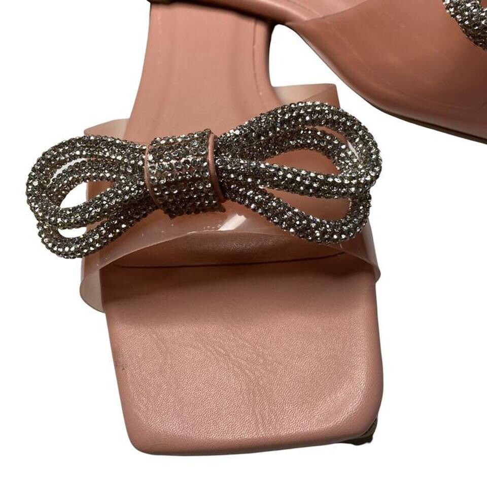 Bamboo Block 11 dusty rose faux leather rubber and rhinestone slides ...