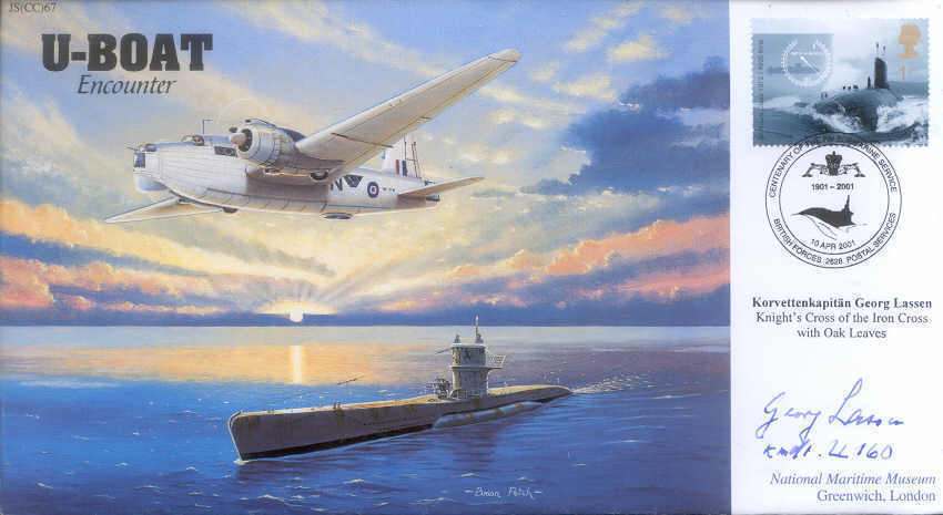CC67 WWII WW2 U-Boat Commander U-160 captain LASSEN KC signed RAF flown ...