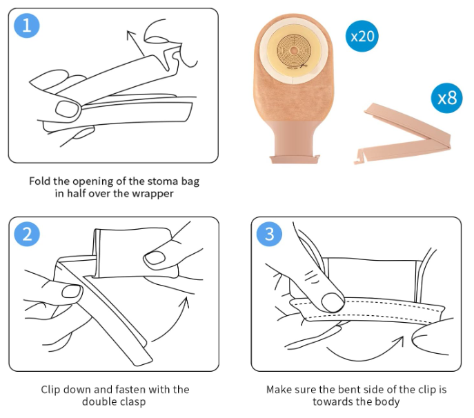 Colostomy Bags Supplies with Clamp Closure Cut to Fit Drainable Pouches ...