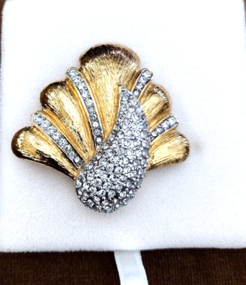 STUNNING VINTAGE SHELL BROOCH ACCENTED WITH AUSTRIAN CRYSTAL... | eBay