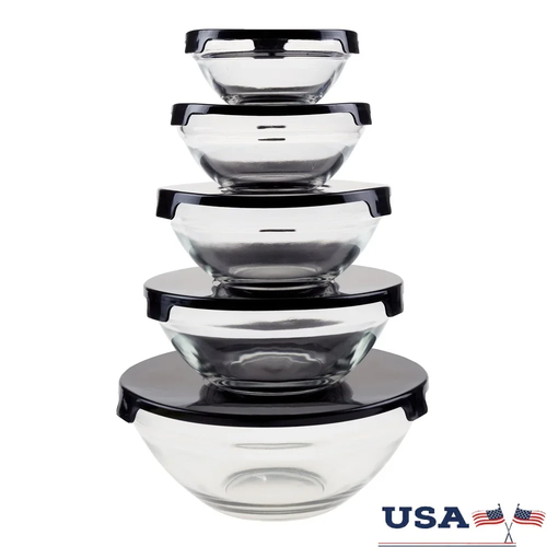 Glass Food Storage Containers with Snap Lids- 10 Piece Set by Black ...