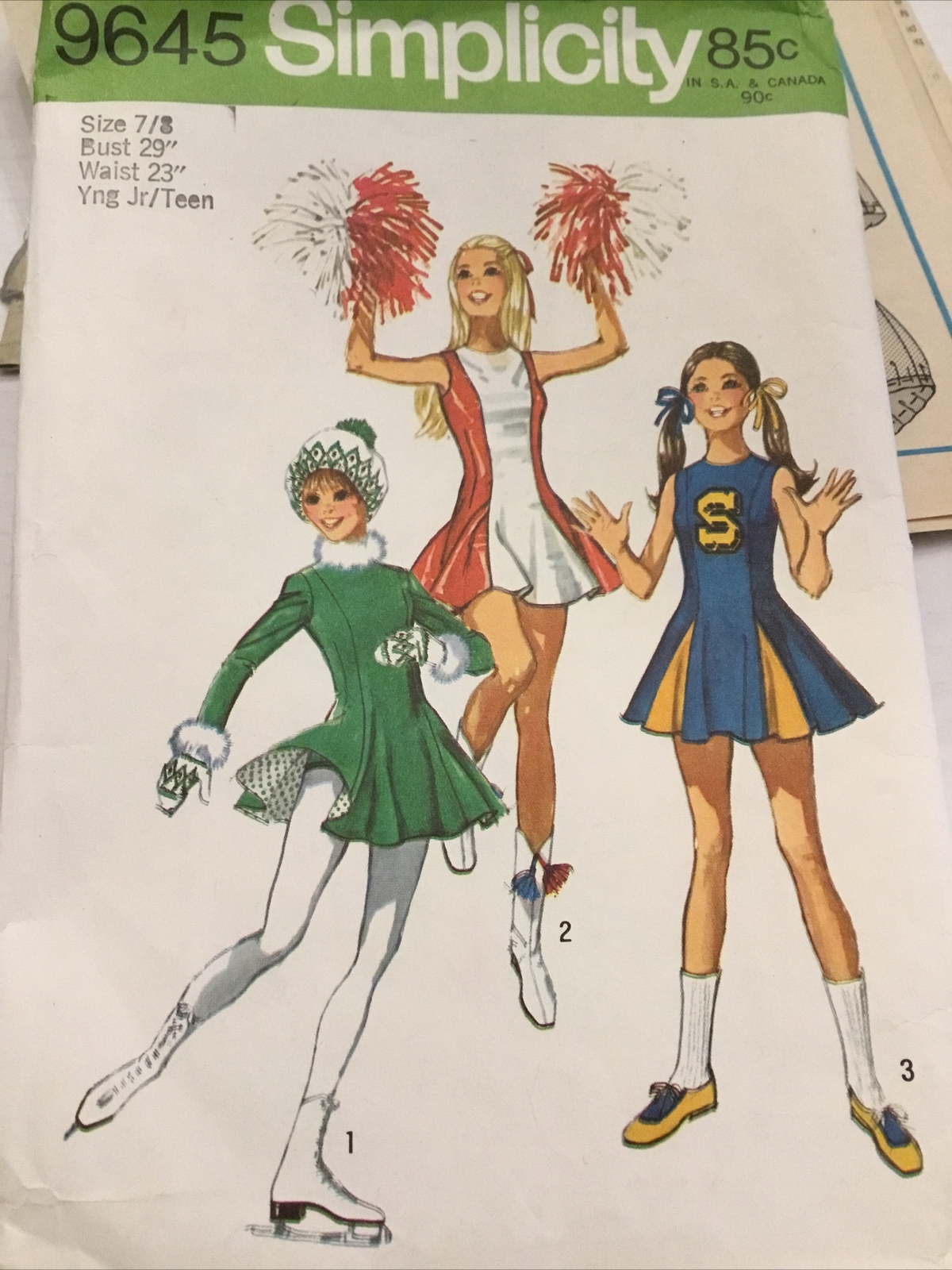 VTG 1971 SIMPLICITY Cheerleader Skater Winter pattern #9645 size Jr 7/8 ...