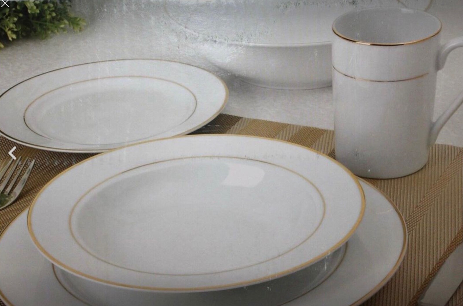 16-Pc Dinnerware Set - White Gold Double Banded Metallic w/ Bonus ...