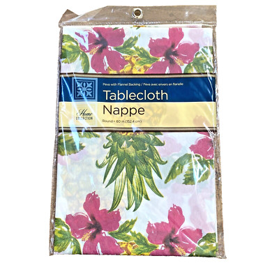 NEW Home Collection PEVA Flannel Backed Tablecloth 60” Round Floral ...