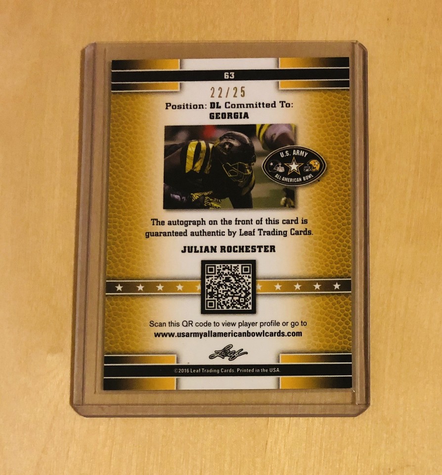 Julian Rochester 2016 Leaf Army Metal Purple Auto 22/25 Georgia ...